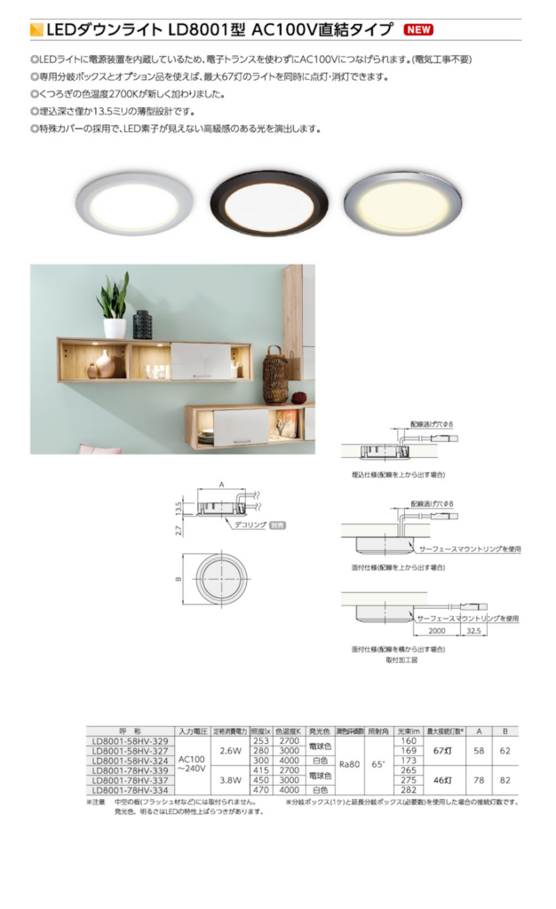 LEDダウンライト LD8001型 AC100V直結タイプ | 照明・配線関連部品 | 製品カタログ | 井上金物株式会社 - 愛知県名古屋市 ...